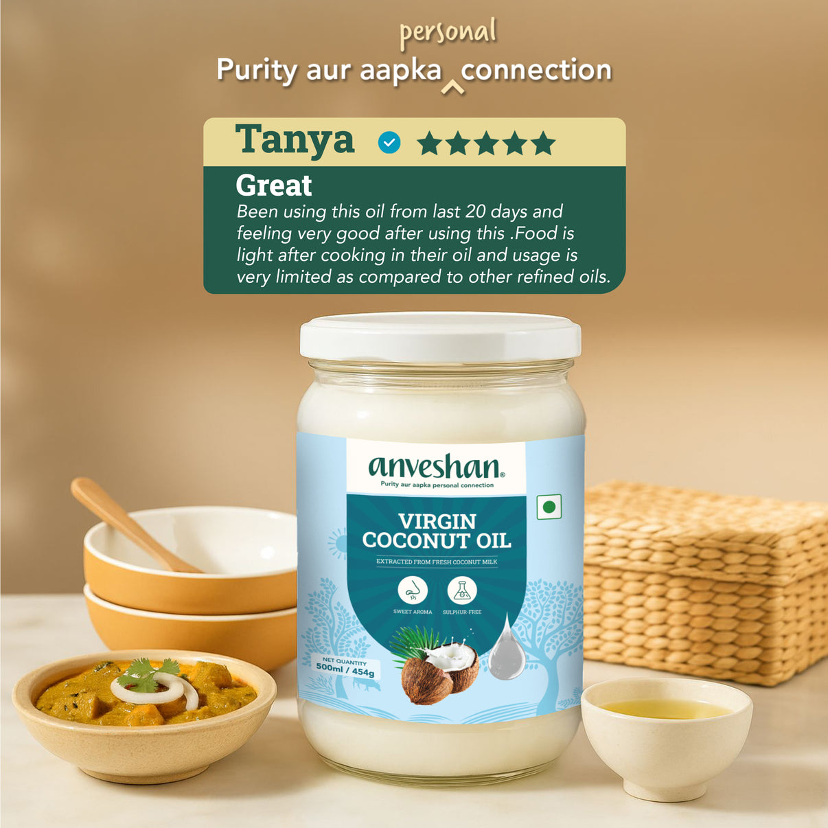 Buy Cold Pressed Virgin Coconut Oil 500ml | Pure & Natural – Anveshan