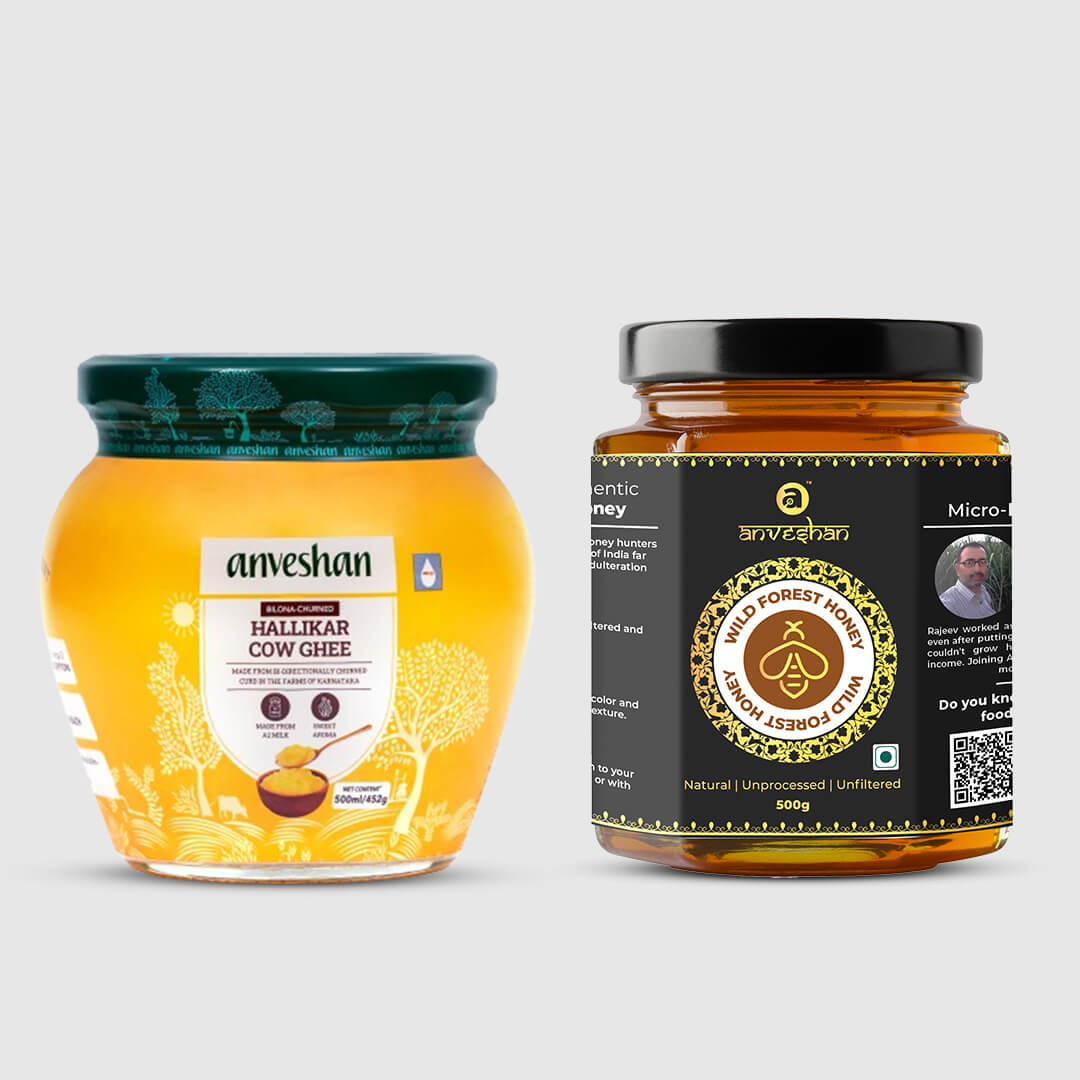 Anveshan Combo of Hallikar Cow Ghee and Raw Honey 500ml Each at Rs 1449