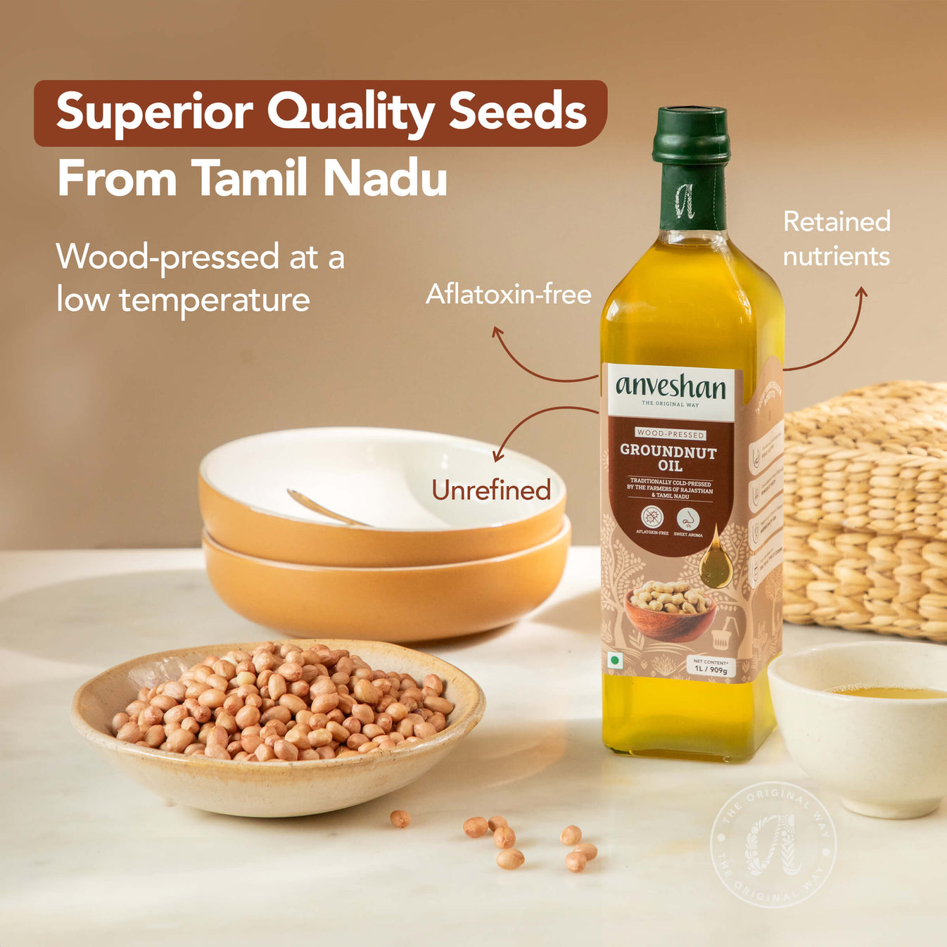 Anveshan Wood Cold Pressed Groundnut Oil 1 Litre at Rs 499 | Mungfali Oil